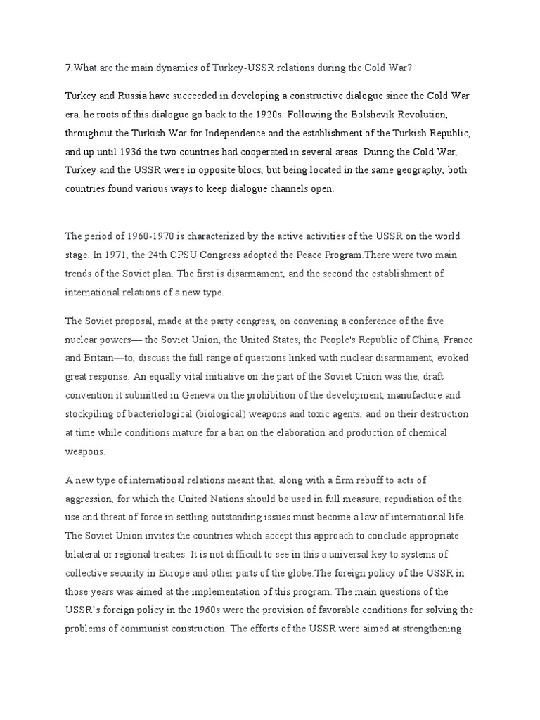The Main Dynamics Of Turkey Ussr Relations During The Cold War Pdf
