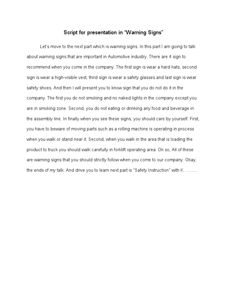 Script For Presentation - Warning Signs | PDF | Business | Technology ...