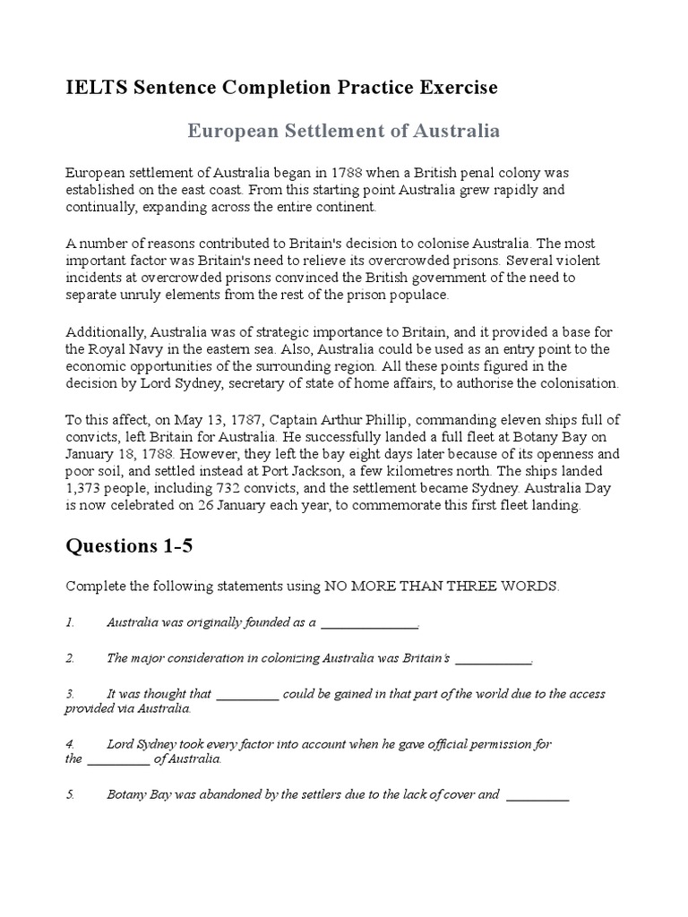 Reading Sentence Completion Task | PDF