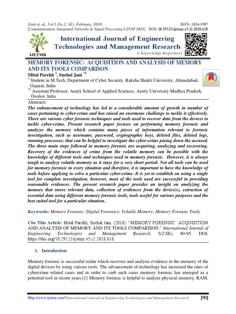 Memory Forensic: Acquisition and Analysis of Memory and Its Tools Comparison | PDF | Computer ...