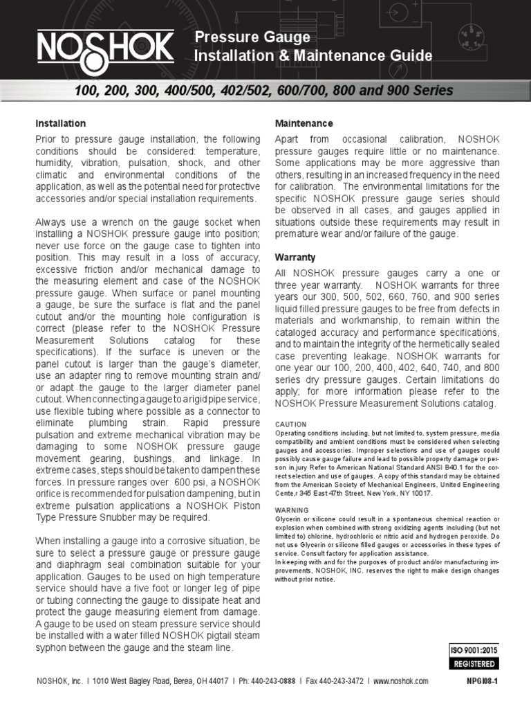 Pressure Gauge Installation & Maintenance Guide: 100, 200, 300, 400/500 ...