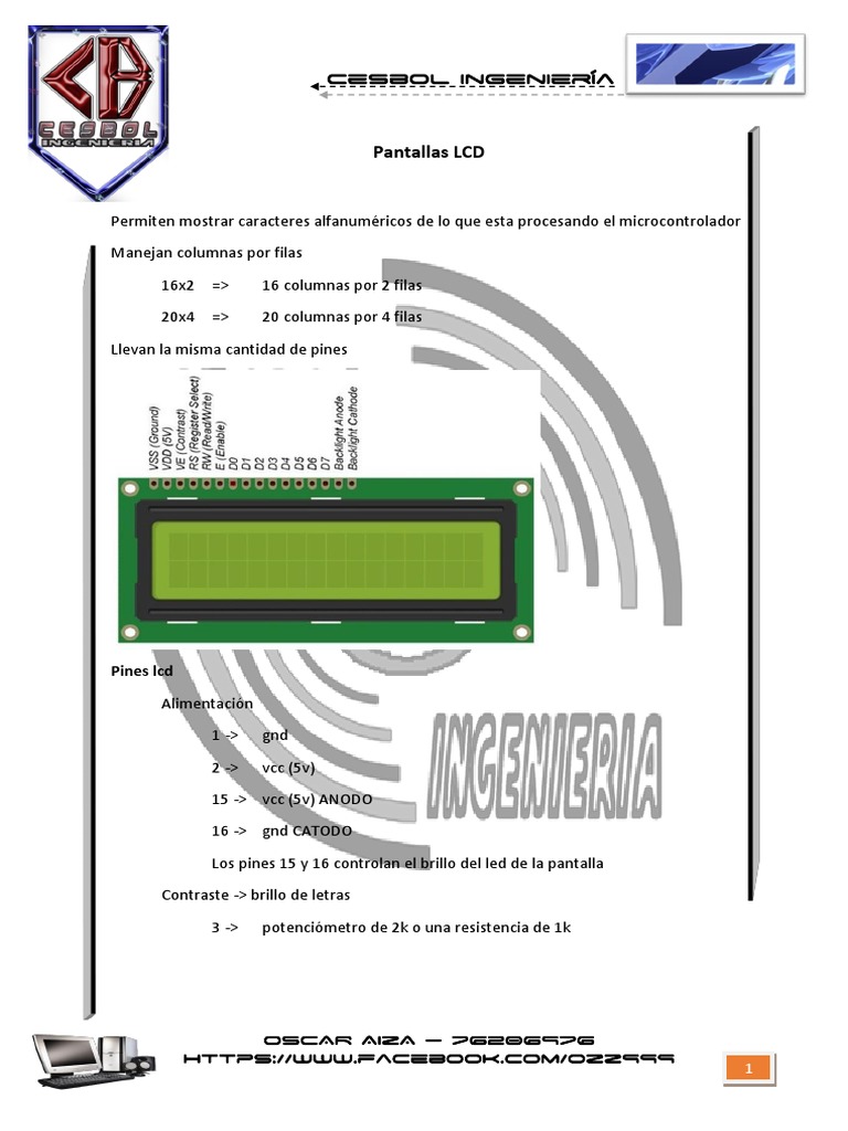 Funcionamiento y control de pantallas LCD mediante microcontroladores | PDF | Ingenieria ...