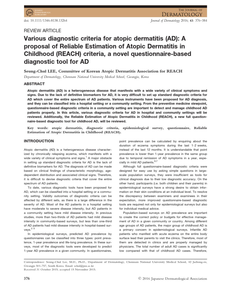 Various Diagnostic Criteria For Atopic Dermatitis (AD) : A Proposal of ...