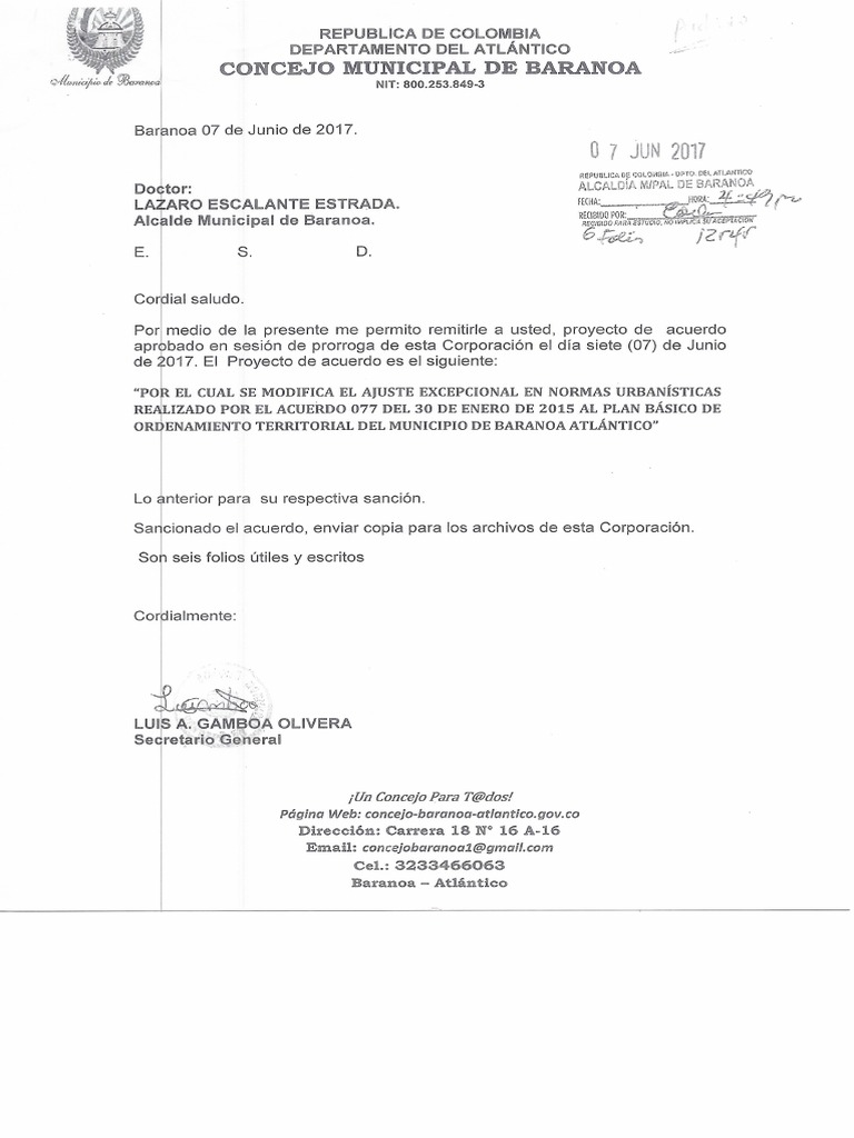 Acuerdo #003 de 2017 - PBOT Baranoa | PDF