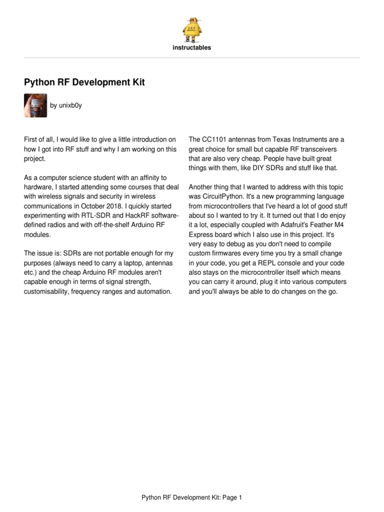 Python Rf Development Kit Instructables Pdf Printed Circuit Board