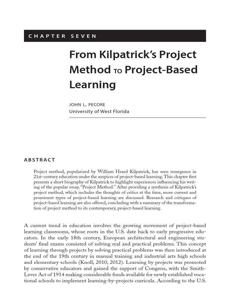 From Kilpatrick's Project Method Project-Based Learning: Seven | PDF ...