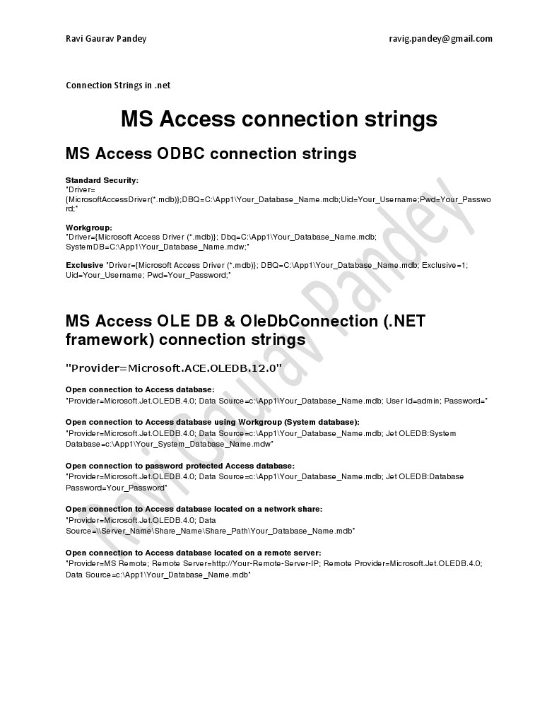 Connection Strings Pdf Microsoft Access My Sql