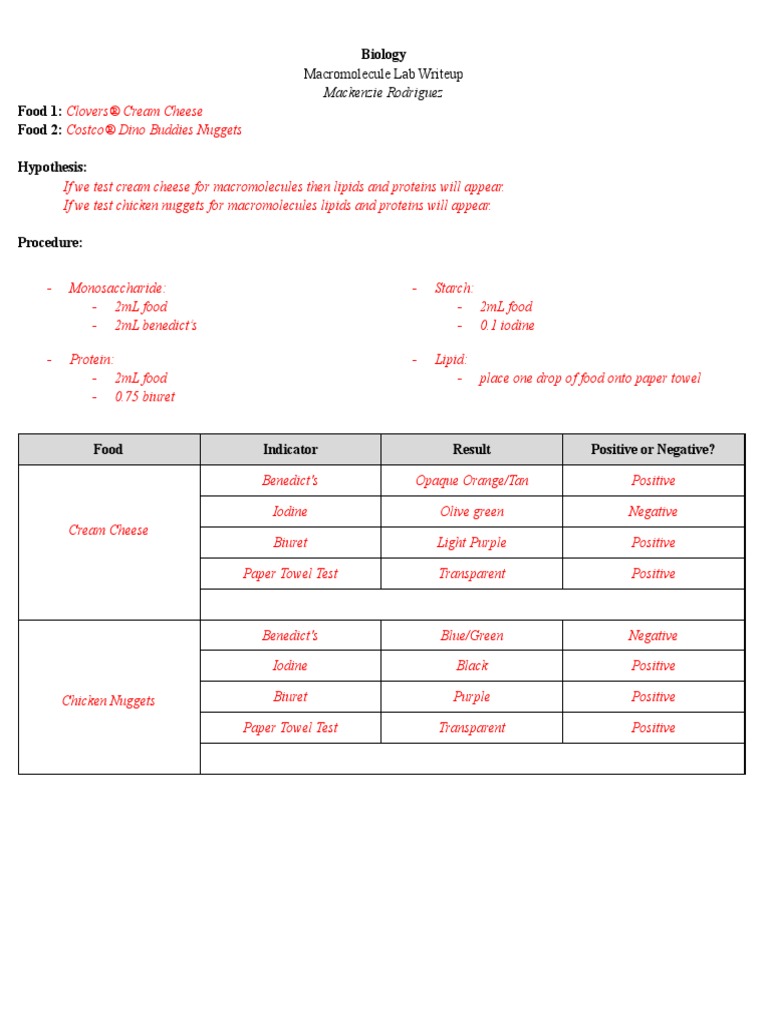 Mackenzie Rodriguez - Macromolecule Lab | PDF | Macromolecules ...