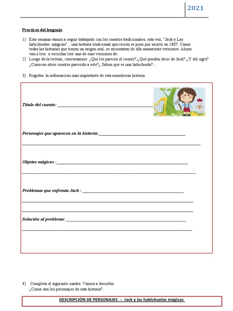 Practicas Del Lenguaje Jack y Las Habichuelas Mágicas | PDF