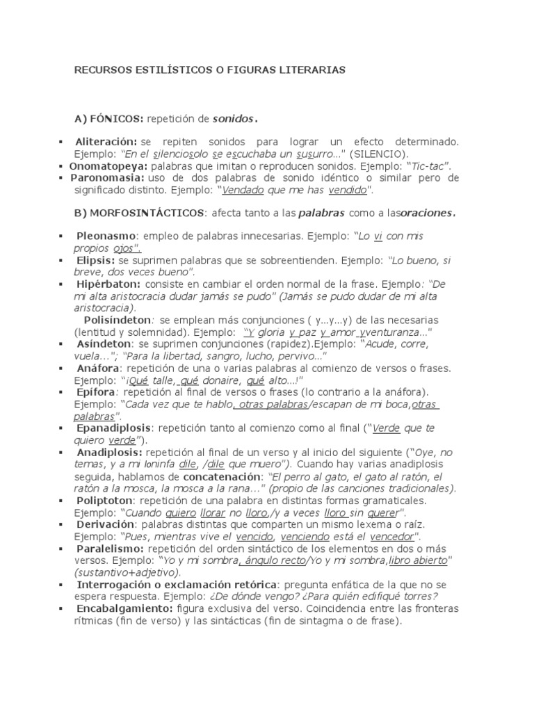 Recursos Estilísticos o Figuras Literarias | PDF | Gramática | Mecánica ...