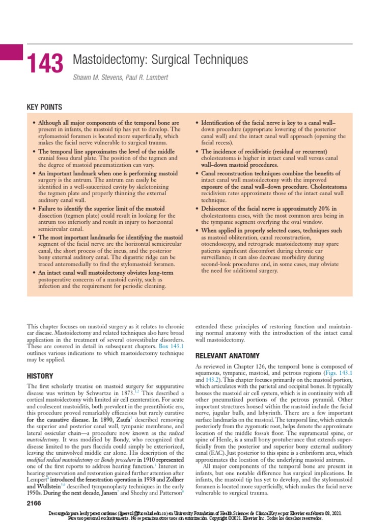 Mastoidectomy: Surgical Techniques: Key Points | PDF | Ear | Auditory System