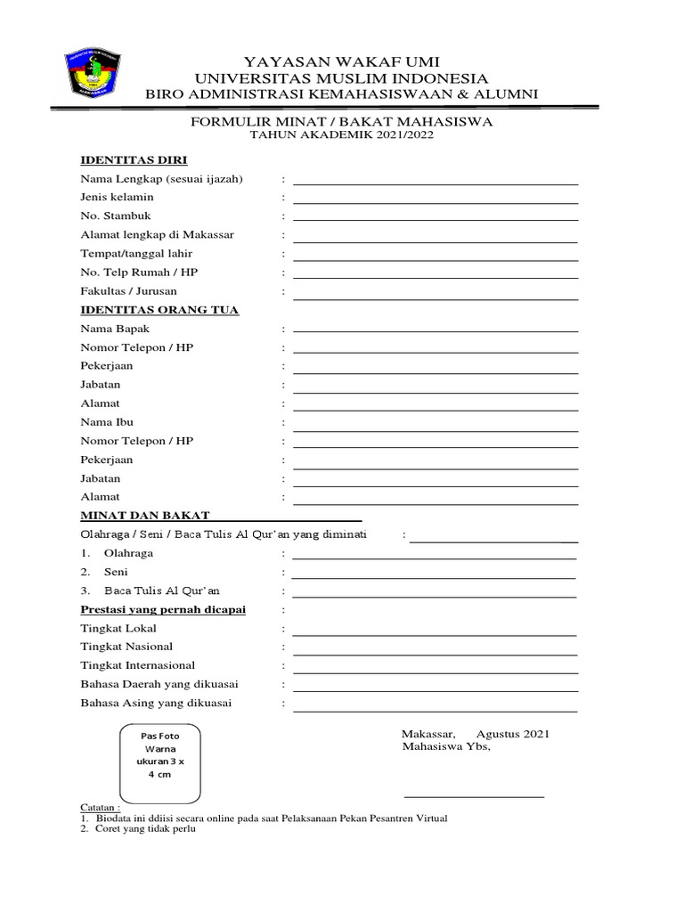 Formulir Minat Bakat | PDF