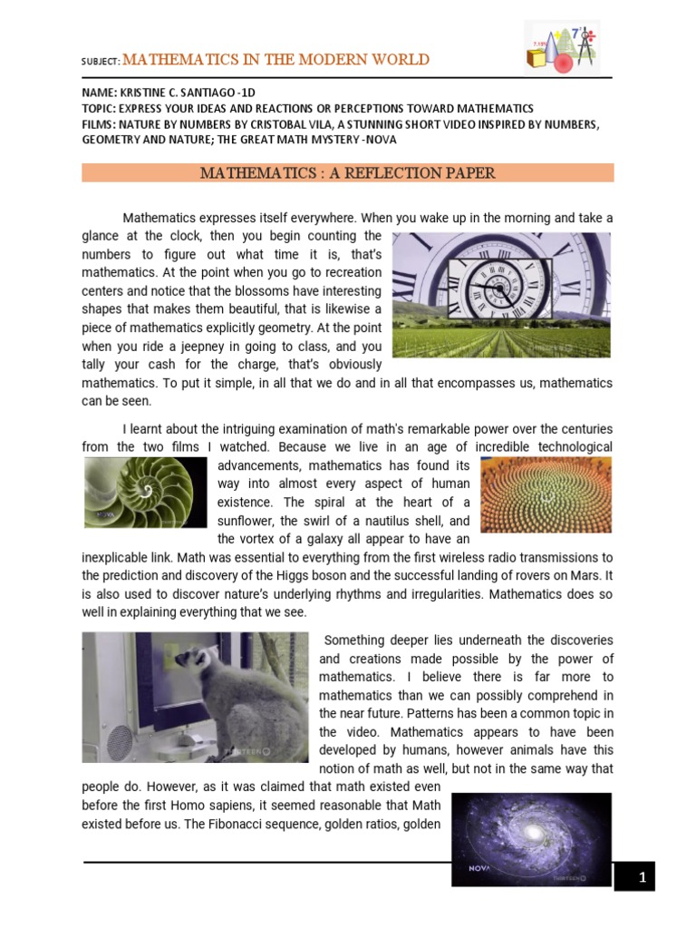 Mathematics in The Modern World: Mathematics: A Reflection Paper | PDF ...