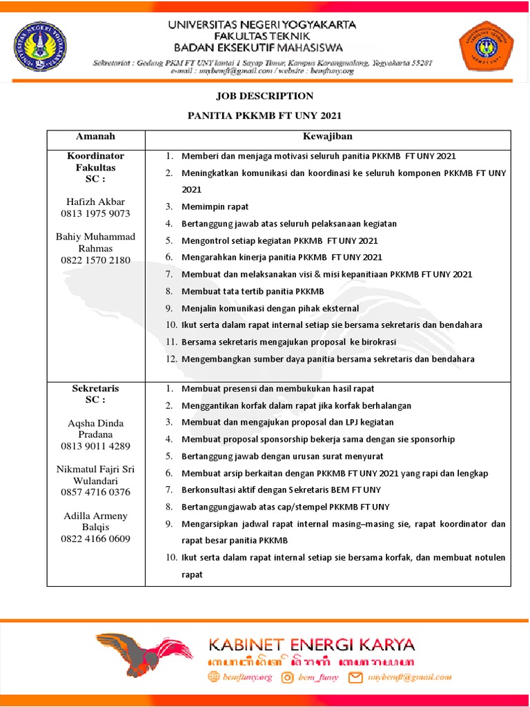 Jobdesk Panitia PKKMB 2021 | PDF