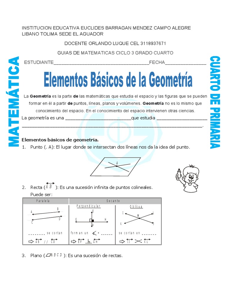 Elementos Basicos de La Geometria para Cuarto de Primaria | PDF | Geometría | Línea (geometría)
