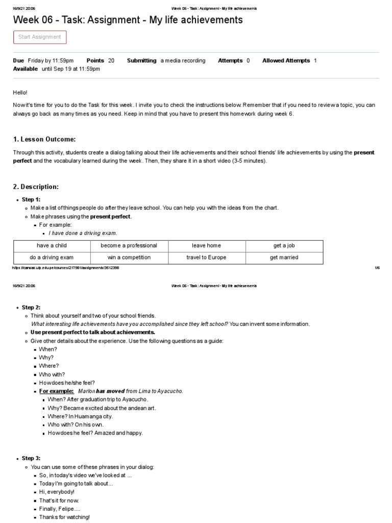 Week 06: My Life Achievements Assignment | PDF | Linguistics | Human ...