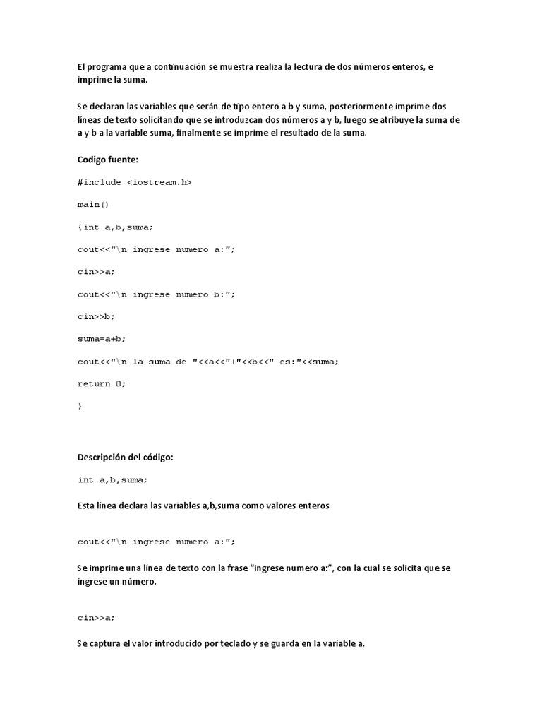 Programa para Sumar Dos Numeros | PDF Programa para Sumar Dos Numeros | PDF