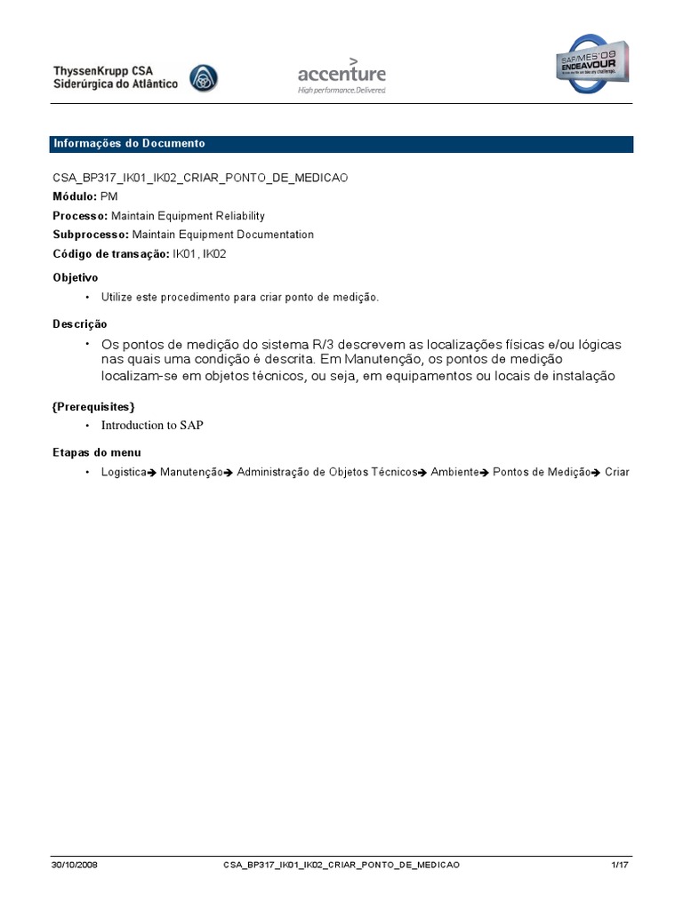SAP-PM Criar Ponto de Mediçao | PDF