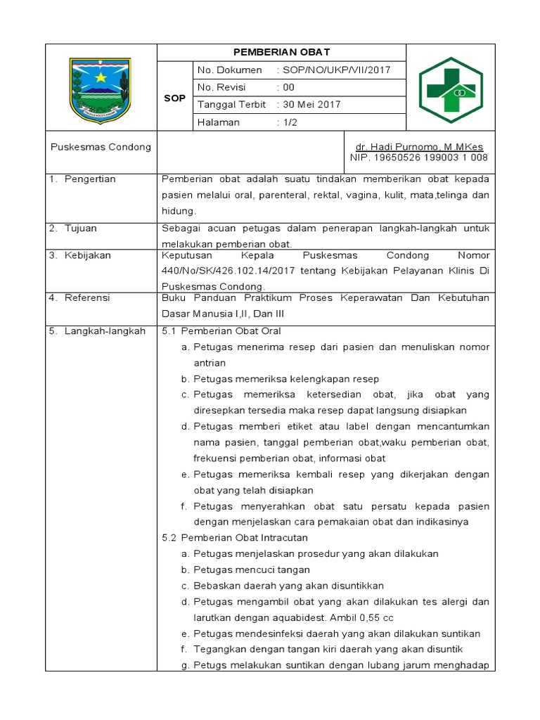 Sop Pemberian Obat | PDF