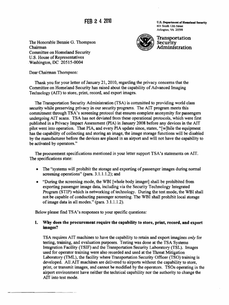 TSA answers Congress | Transportation Security Administration | United ...