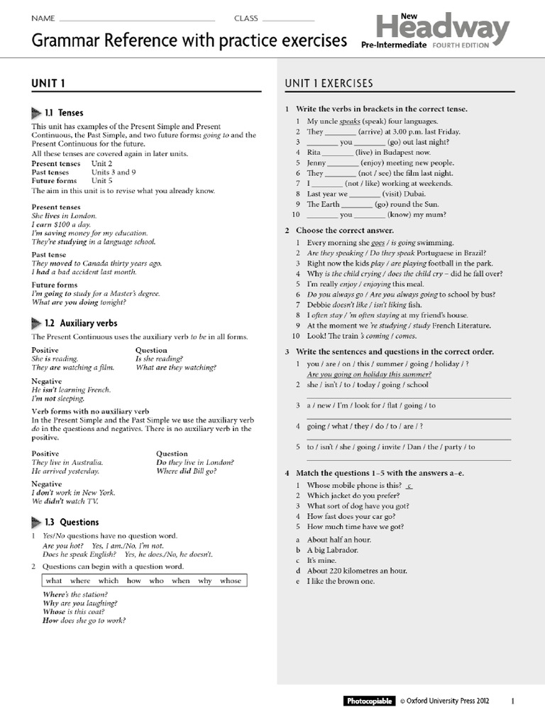 Hwy Pre Int Grammar Reference | PDF Hwy Pre Int Grammar Reference | PDF