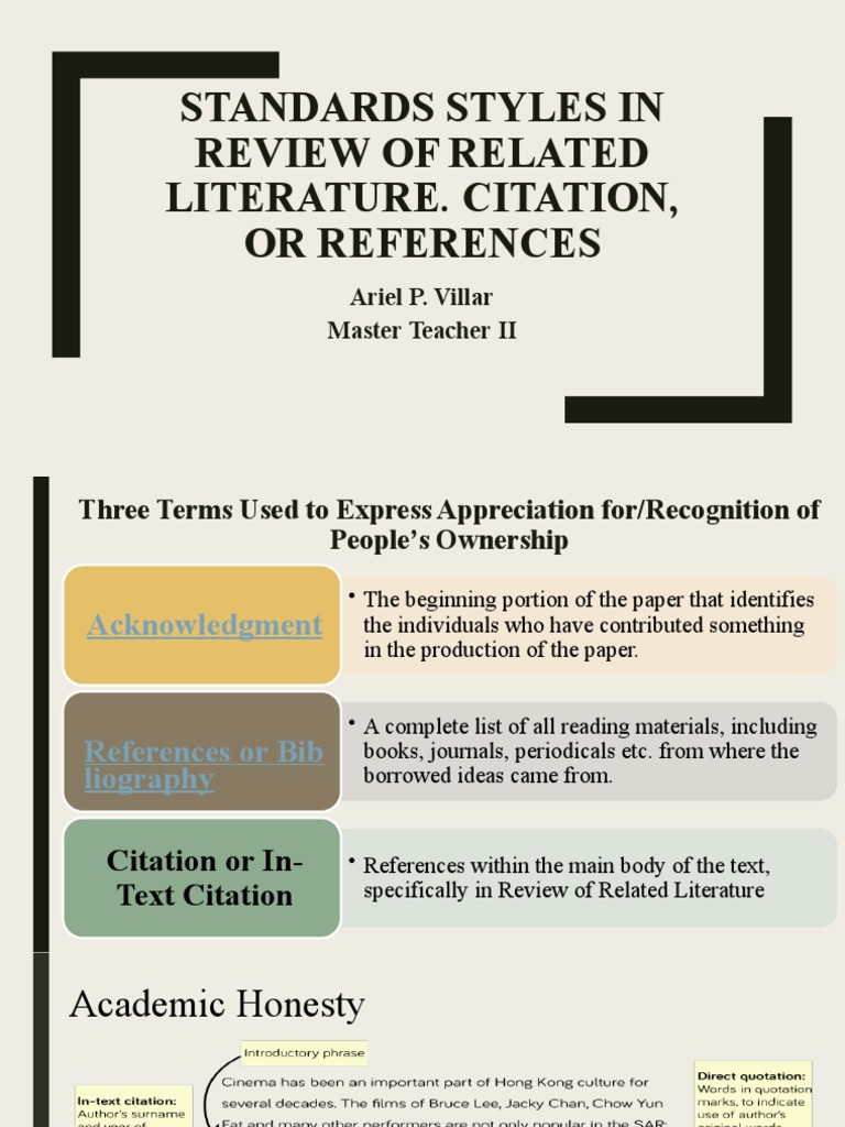 Standard Styles in Review of Related Literature, Citation, or Reference ...