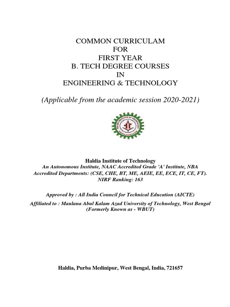 Common Syllabus For 1st Year B.Tech. Courses Under Autonomy 2020-2021 of Haldia Institute of ...