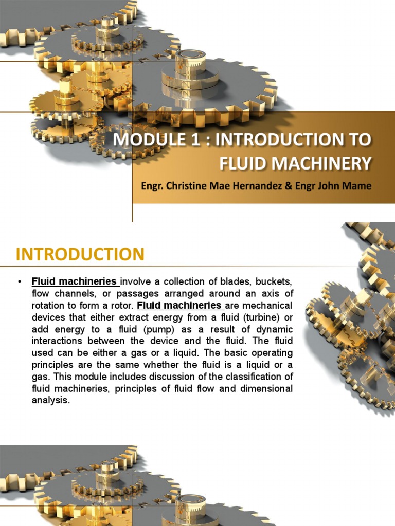 Module 1 - PPT Fluid Machinery r2 | PDF | Turbine | Reynolds Number
