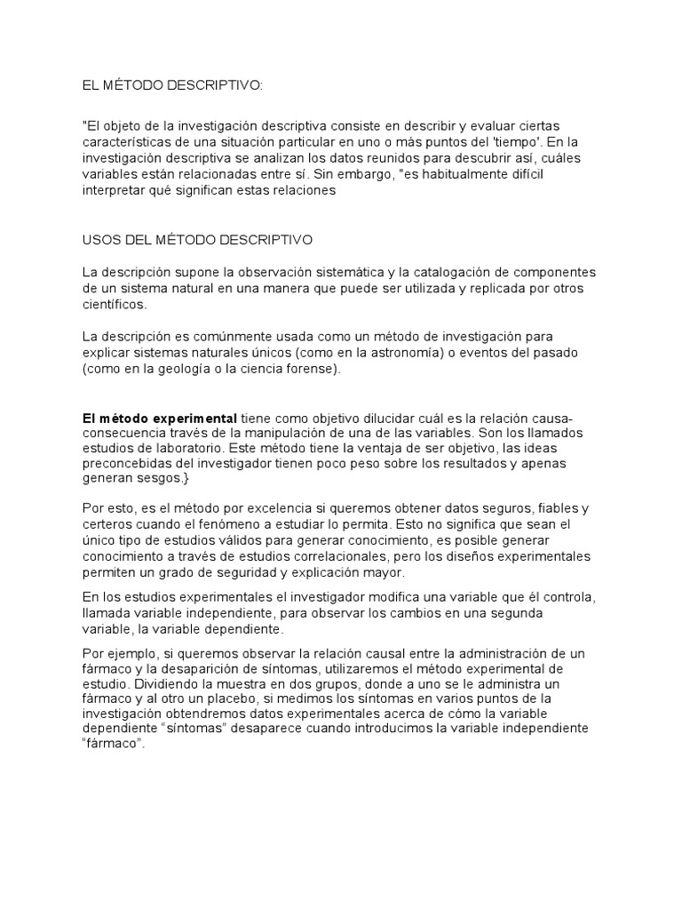 El Método Descriptivo | PDF | Método científico | Experimentar