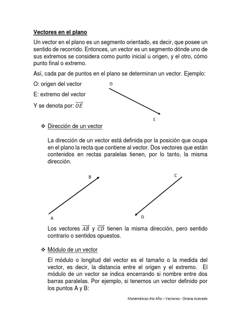 Vectores Matematicas 4to Año Oriana Acevedo | PDF | Vector Euclidiano ...