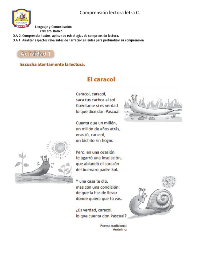Comprensión Lectora Letra C | PDF