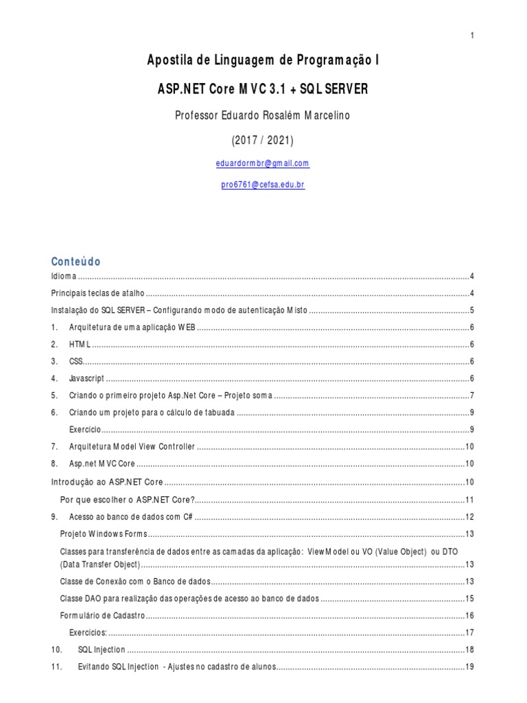 Apostila Linguagem de Programação I - Asp - NET MVC - V2 | PDF | Active ...