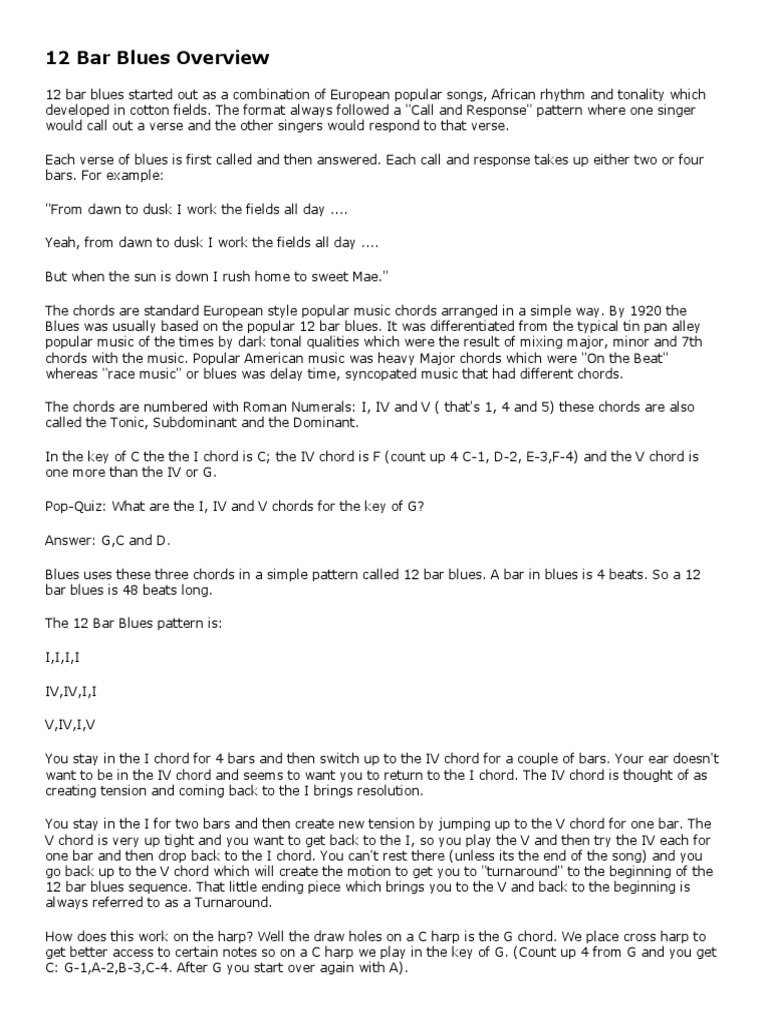 12 Bar Blues Overview | PDF | Song Structure | Blues