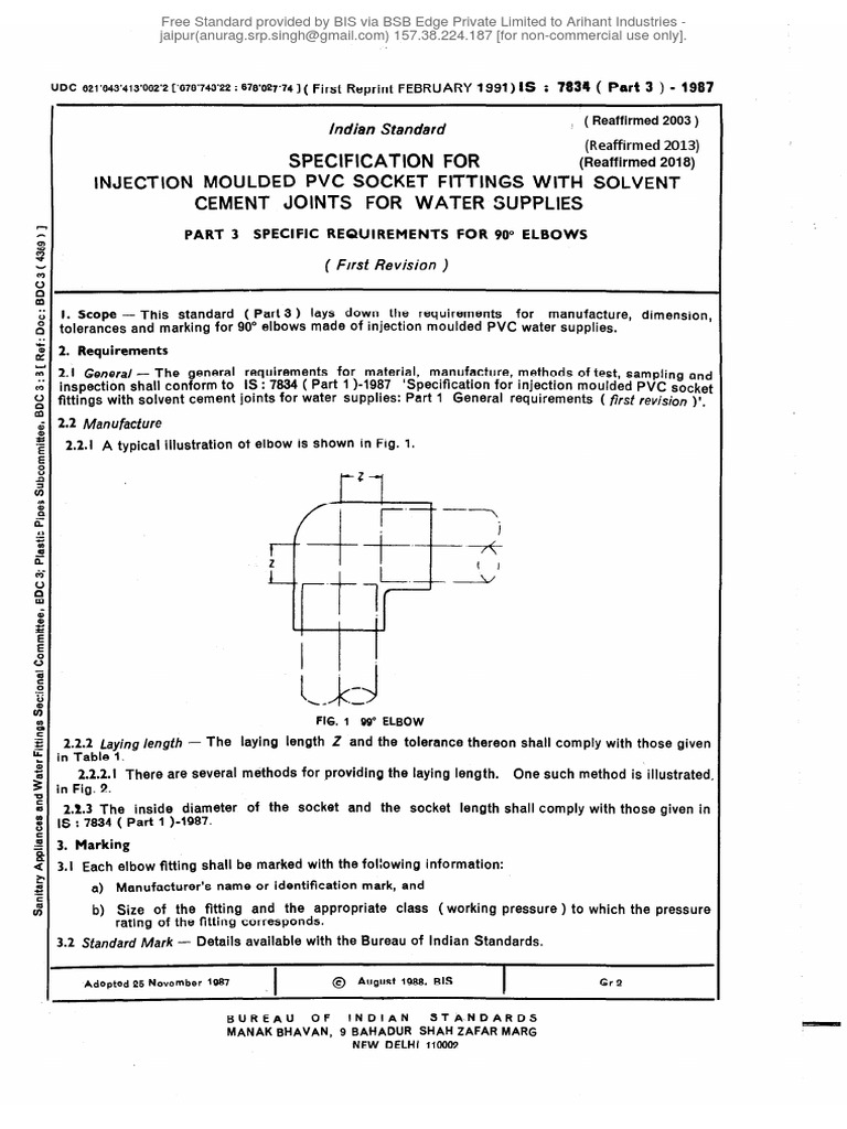 Specification FOR Injection Moulded PVC Socket Fittings With Solvent ...