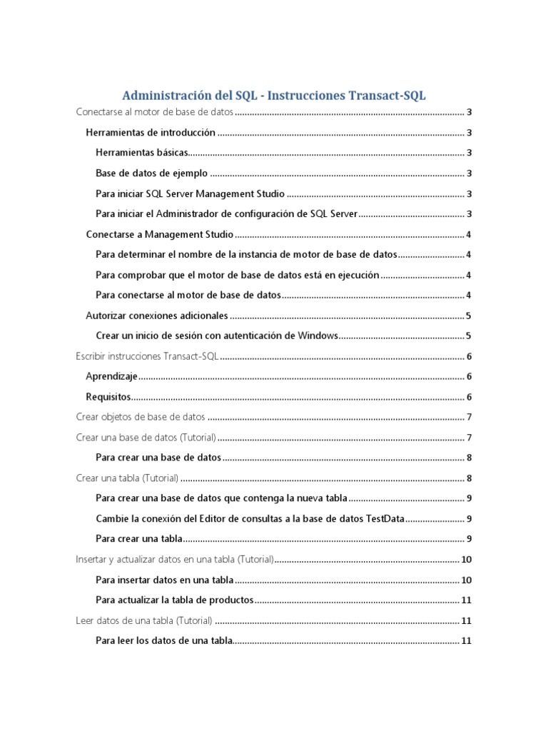 Administración Del SQL - Instrucciones Transact-SQL | PDF | Servidor SQL de Microsoft | SQL