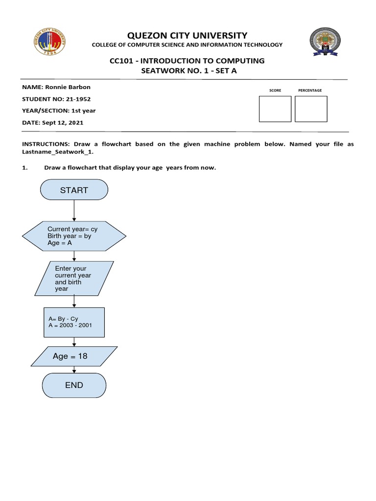 Quezon City University: Cc101 - Introduction To Computing Seatwork No ...