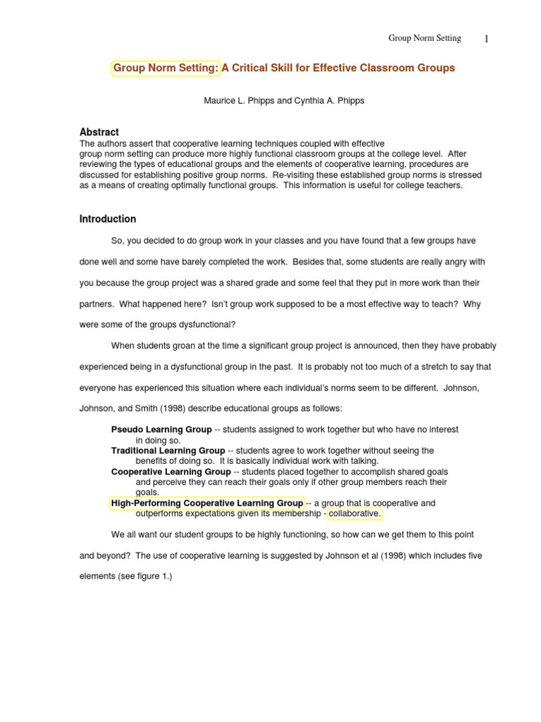 Effective Group Norm Setting in Classrooms | PDF | Leadership | Human ...