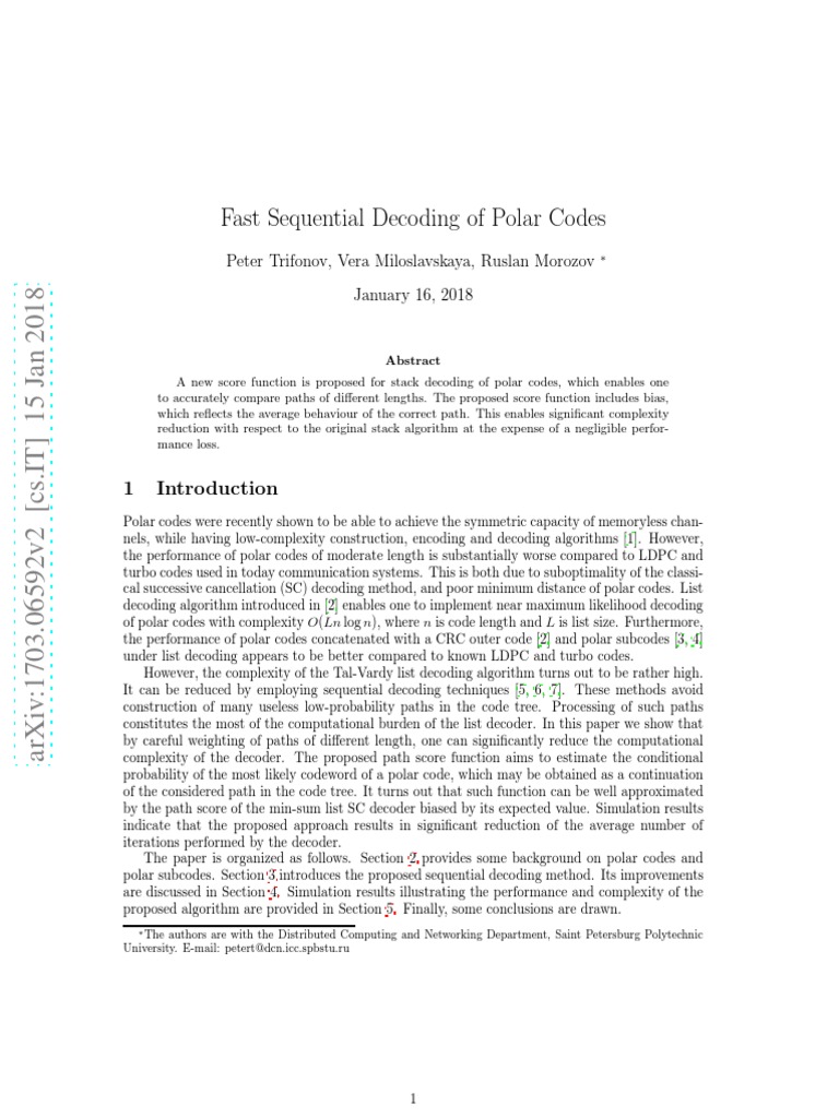 Fast Sequential Decoding Of Polar Codes Pdf Matrix Mathematics Low Density Parity Check Code 4522