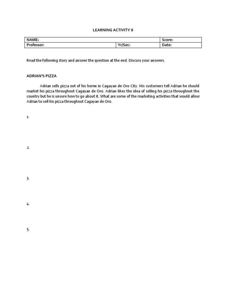 Marketing A New Business - Activity | PDF