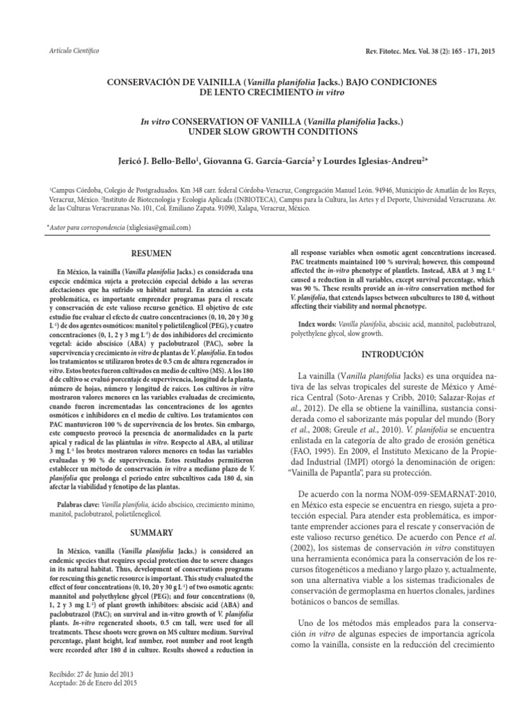 In Vitro CONSERVATION OF VANILLA (Vanilla Planifolia Jacks.) | PDF ...