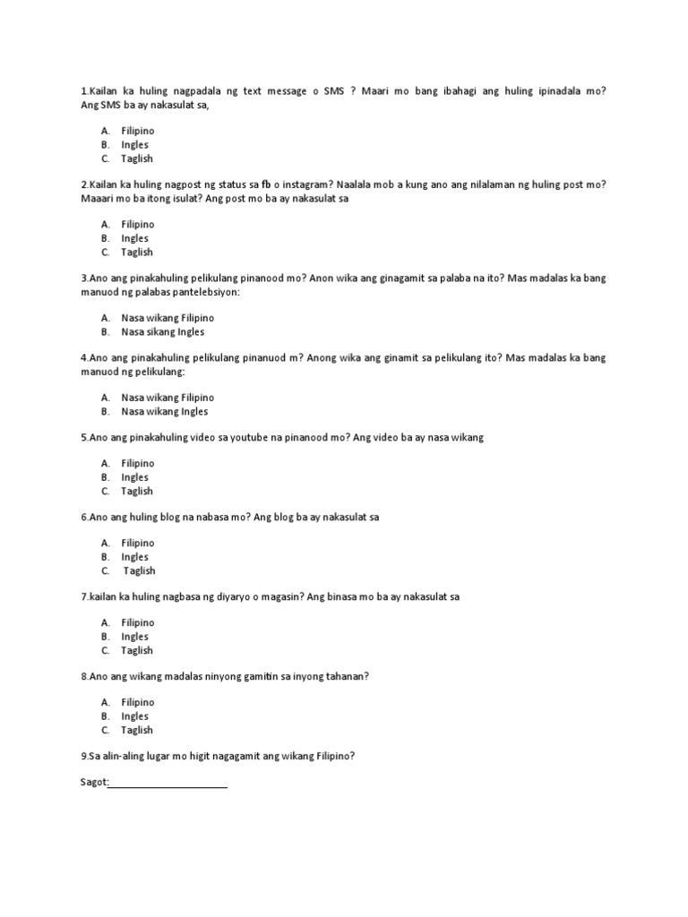 Filipino Question | PDF