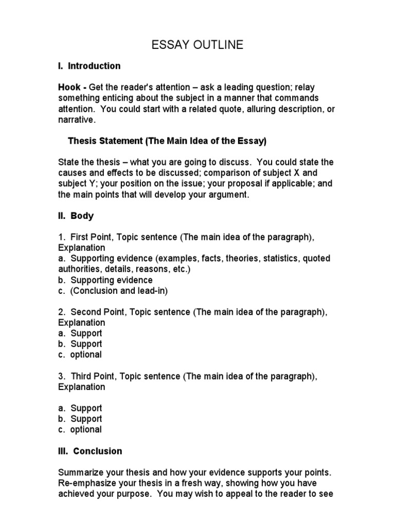 Essay Outline Template | PDF | Essays | Thesis