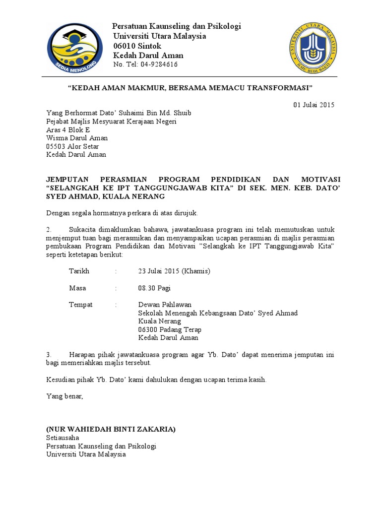 Surat Jemputan Perasmi Majlis | PDF