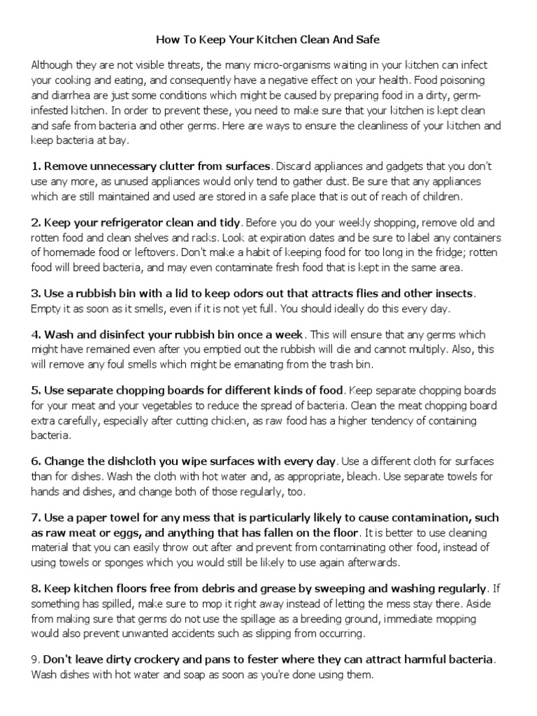 How To Keep Your Kitchen Clean and Safe | PDF | Foods | Kitchen