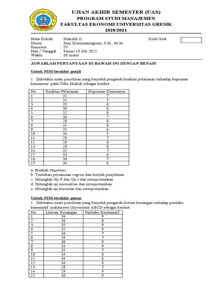 Soal UAS Statistik II | PDF