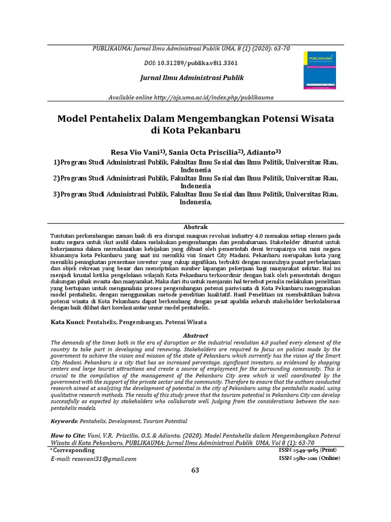 Model Pentahelix Dalam Mengembangkan Potensi Wisat | PDF