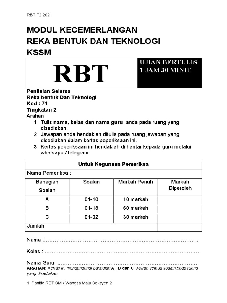 Soalan RBT T2 2021 | PDF