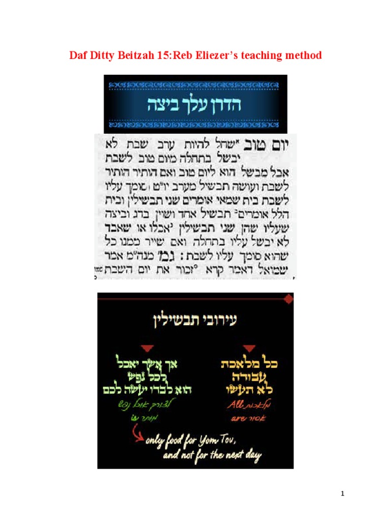 Daf Ditty Beitzah 15:reb Eliezer's Teaching Method | PDF | Shabbat | Jewish Holidays