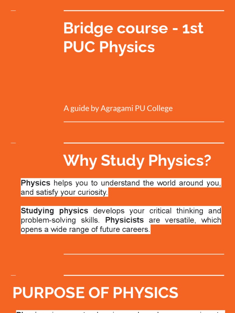 Bridge Course - 1st PUC Physics: A Guide by Agragami PU College | PDF