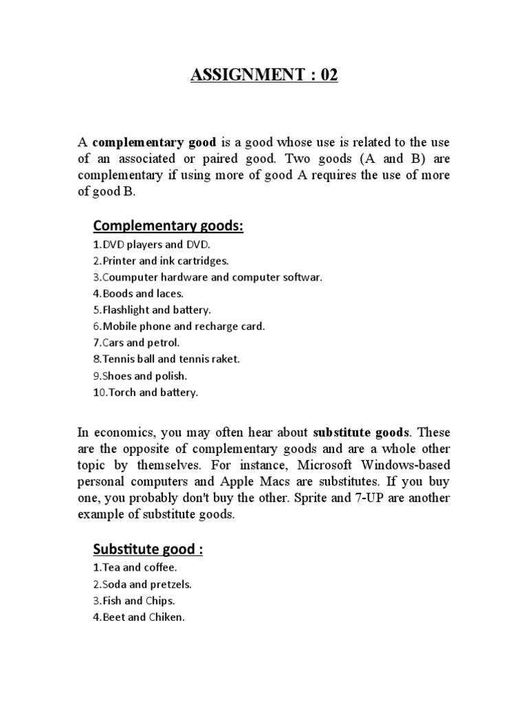 Complementary and Substitute Goods: Examples and Definitions | PDF